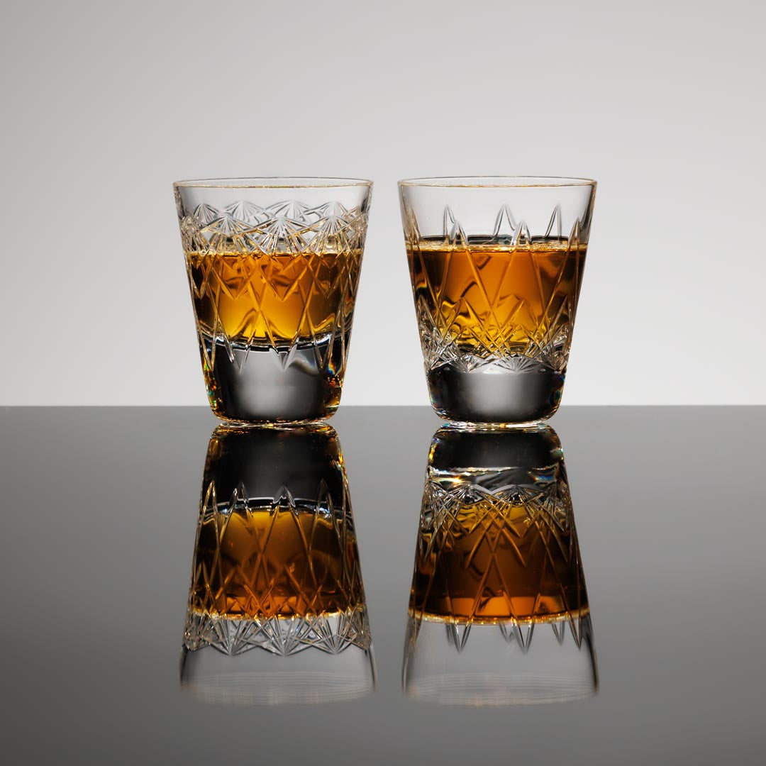 A pair of contemporary Shot Glasses from Cumbria Crystal